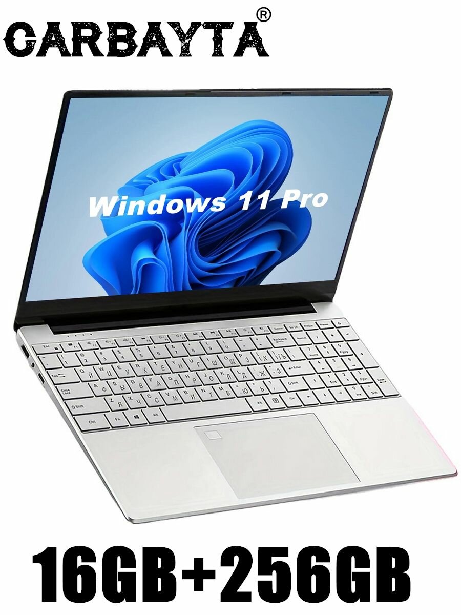 Ноутбук CARBAYTA, Intel Celeron 11th N5095 (2.0 ГГц), RAM 16 ГБ, SSD 256 ГБ, Intel UHD Graphics, Windows 11 Pro, Российская клавиатура