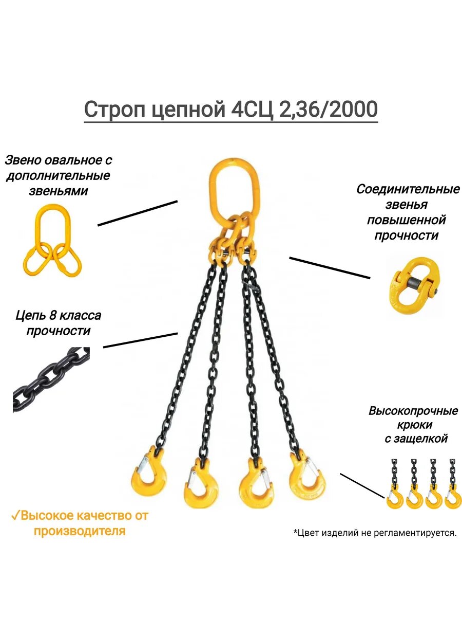 Строп цепной четырехветвевой КанТраст, 4СЦ, грузоподъёмность 2,36 т, 2 м