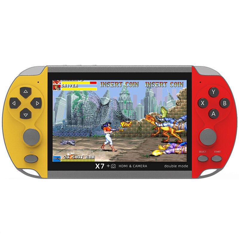 X7 Двойной Игрок Портативная Игровая Консоль с Желтыми и Красными Контроллерами - Ретро Гейминг для Детей и Взрослых