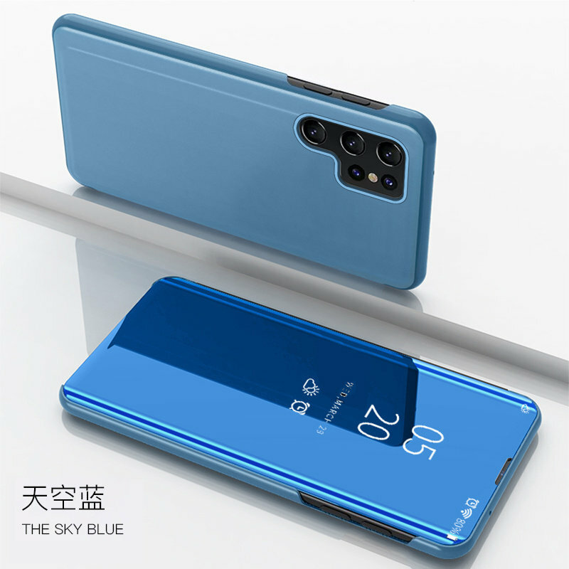 Чехол-книжка MyPads Clear View Cover для Samsung A22 5G с полупрозрачной пластиковой крышкой, с зеркальной поверхностью, синий