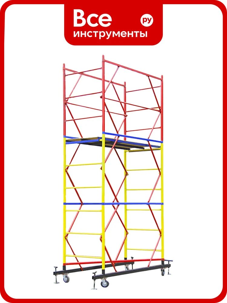 Вышка-тура Gigant 0,7x1,6м H=4м GTT-006, 42 мм, резиновая, стальная конструкция, платформа и колёса, винтовые опоры