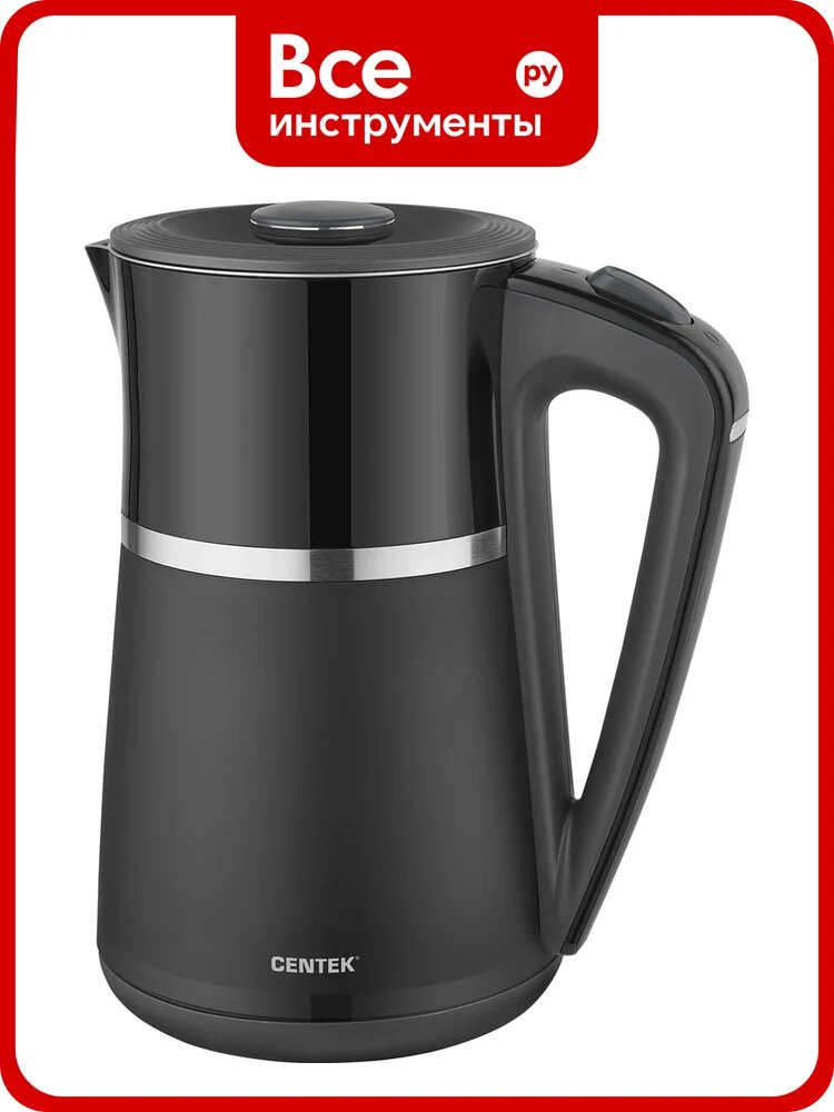 Чайник Centek CT-0028 черный, 1.7 л, 2200 Вт, двойной корпус сталь+пластик, двойная стенка, сохранение тепла CT-0028 Black