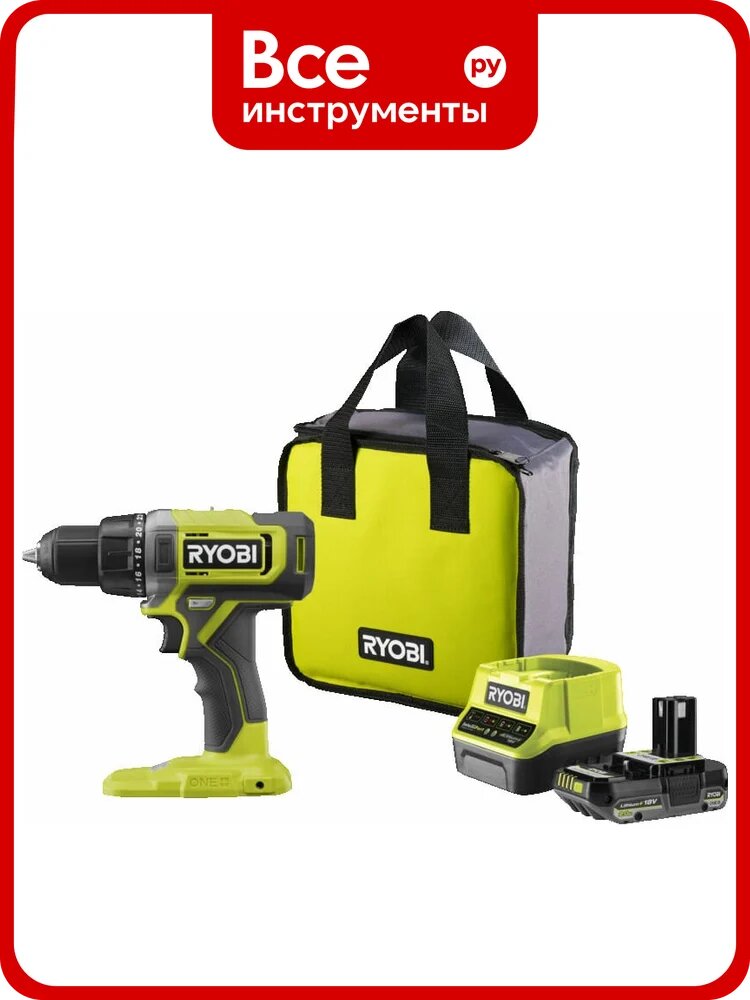 Дрель-шуруповерт Ryobi 18В RDD18-1C20S 5133005519 аккумуляторный инструмент с быстрозажимным патроном и подсветкой