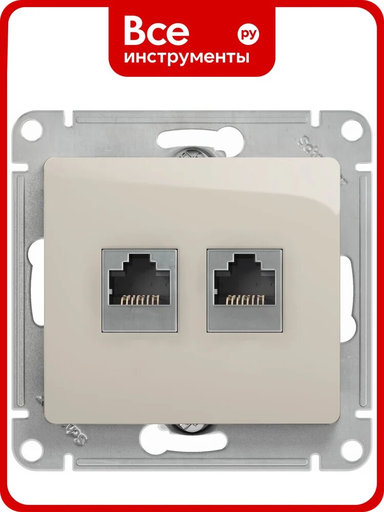 Механизм двойной розетки Systeme Electric Glossa rj11+rj45, категория 5e, молочный GSL000985