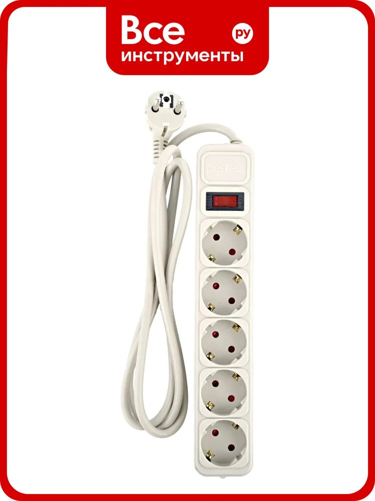Сетевой фильтр Perfeo "REAL POWER", 3,0м, 5 розеток, серый. 30022737