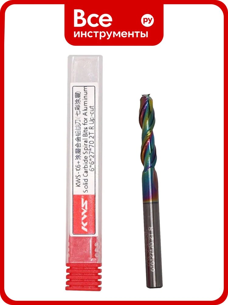 Фреза спиральная чистовая по алюминию (стружка вверх) KWS 6х6х27х70 Z2 RH Color Coating RFG9Z0282