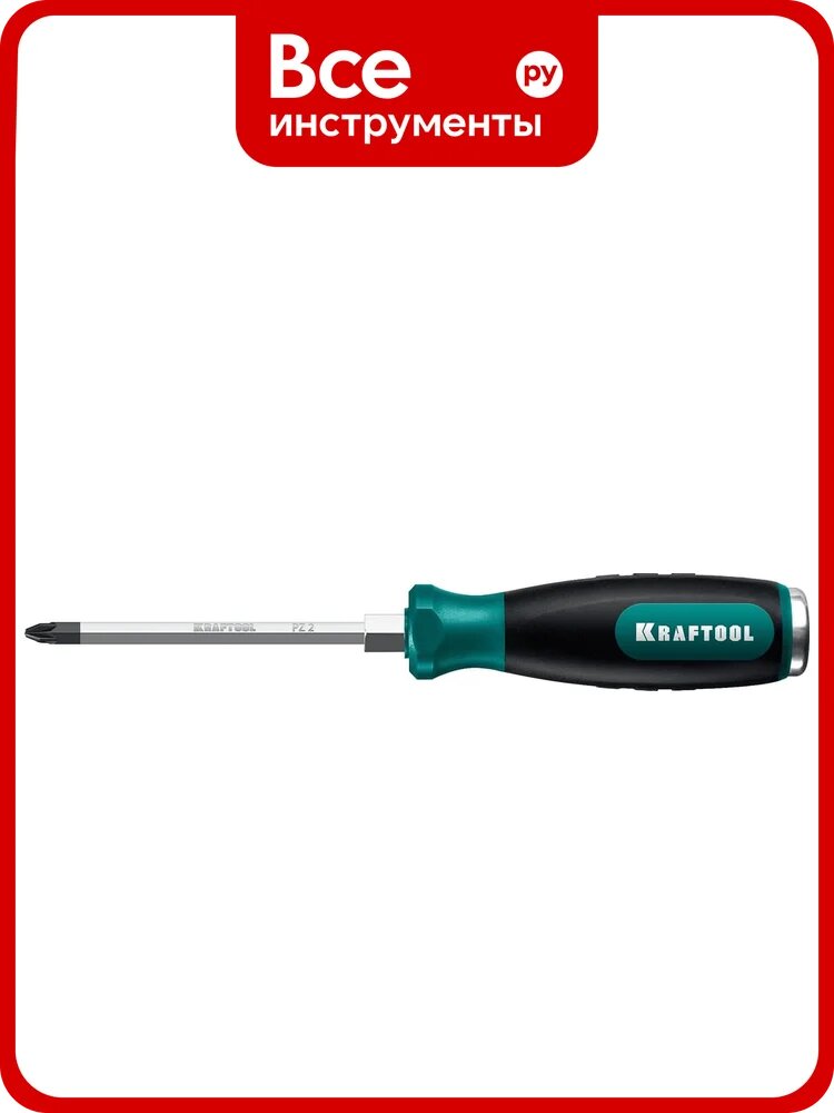 Ударная отвертка KRAFTOOL Impact PZ 2, сквозной стержень Cr-Mo 250035-2, прямая рукоять черно‑зеленого цвета