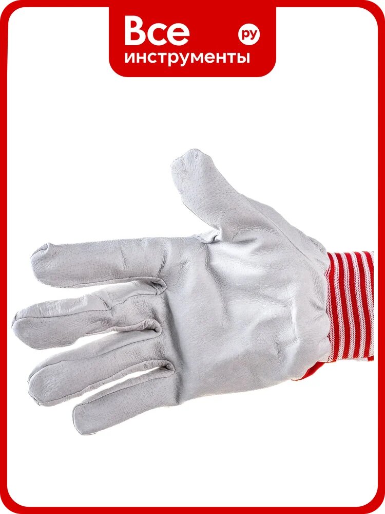Комбинированные перчатки из козьей кожи S. GLOVES OREGON размер 10, белый/красный цвет, защита от повреждений