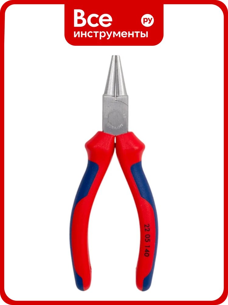 Круглогубцы Knipex KN-2205140, хромированные, сталь, двухкомпонентные рукоятки