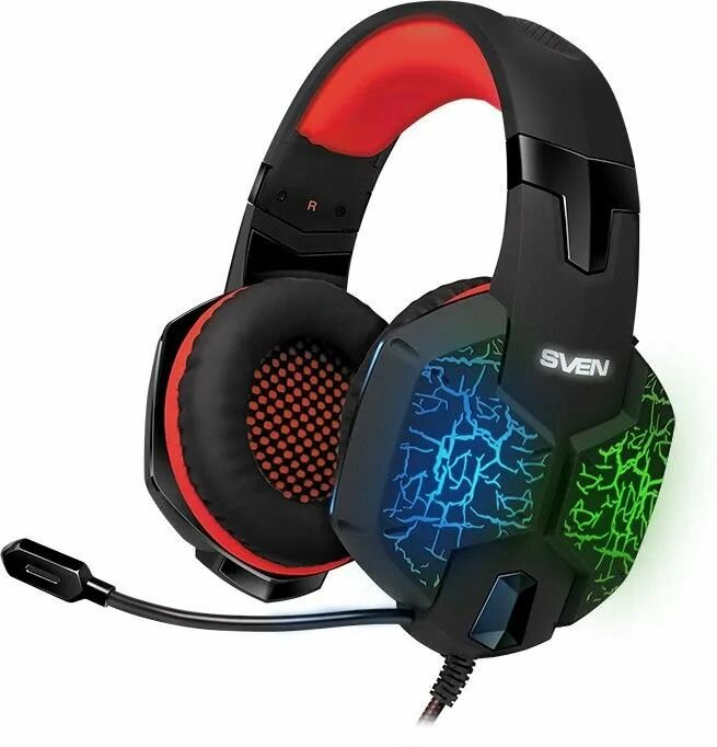 Наушники игровые проводные с микрофоном SVEN AP-U988MV, черный-красный (SV-014780)