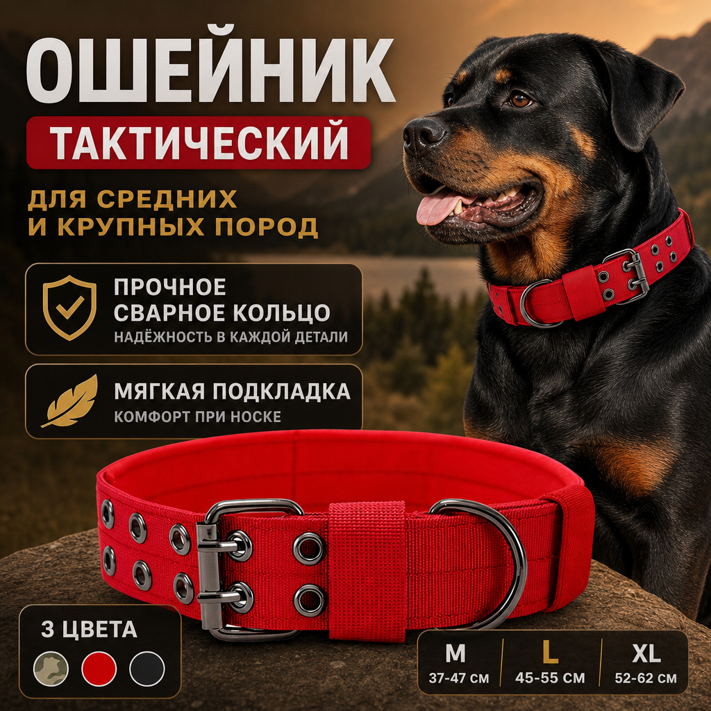 Регулируемый ошейник для собак, красный, прочный, безопасный, нескользящий, для прогулок, широкий