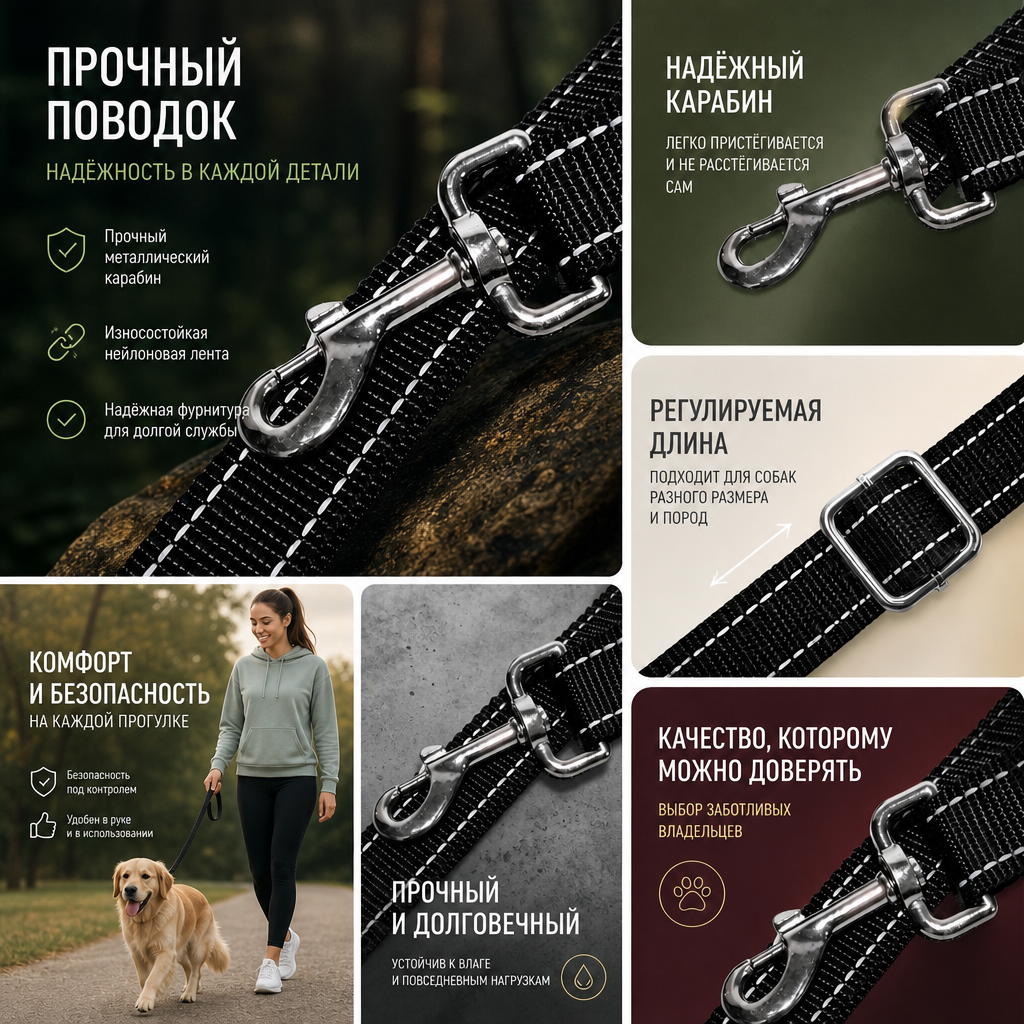 Прочный поводок для собак, регулируемый, прочный, эргономичный дизайн