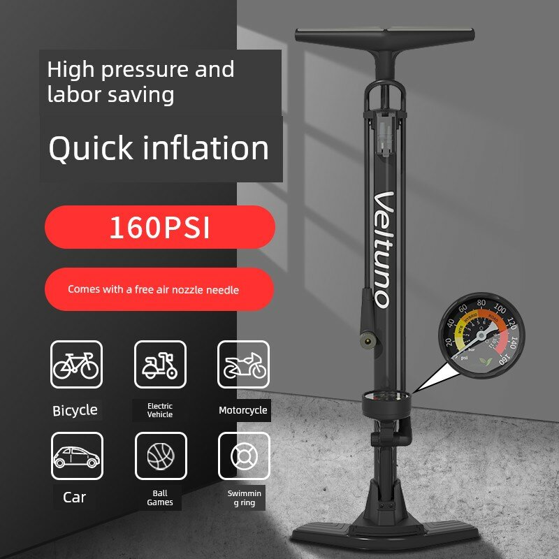 Veltuno Высоконапорный велосипедный насос 160 PSI с универсальной совместимостью французских и американских клапанов -