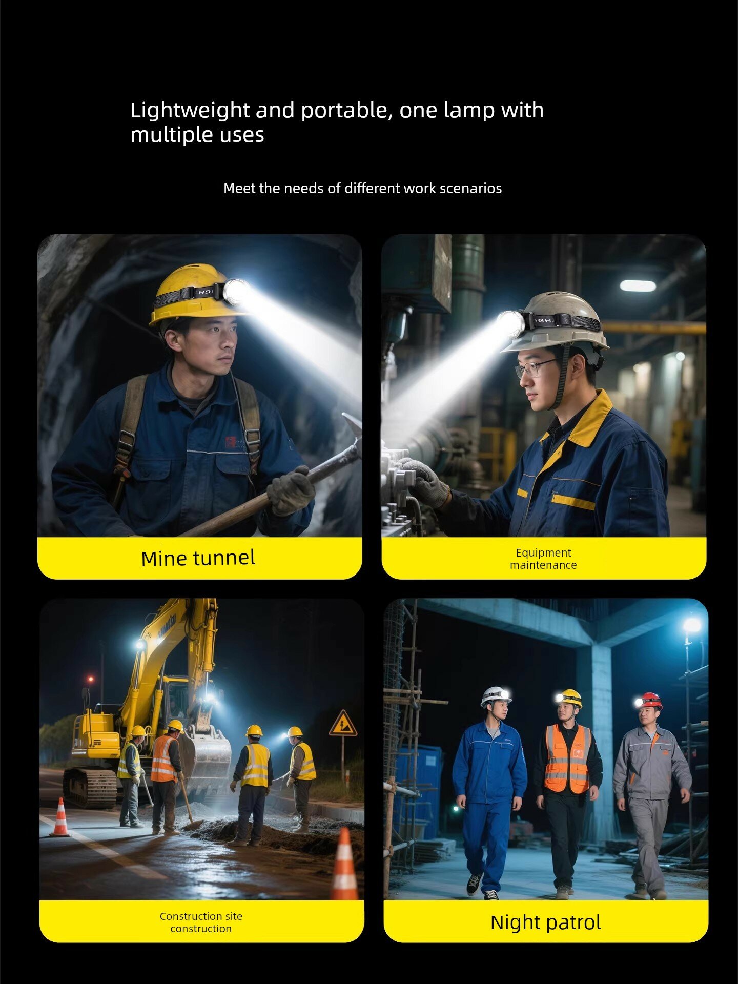 Налобный фонарь Oaks для строительных площадок: защитный шлем с мощным светом, зарядкой и датчиком, долговечное