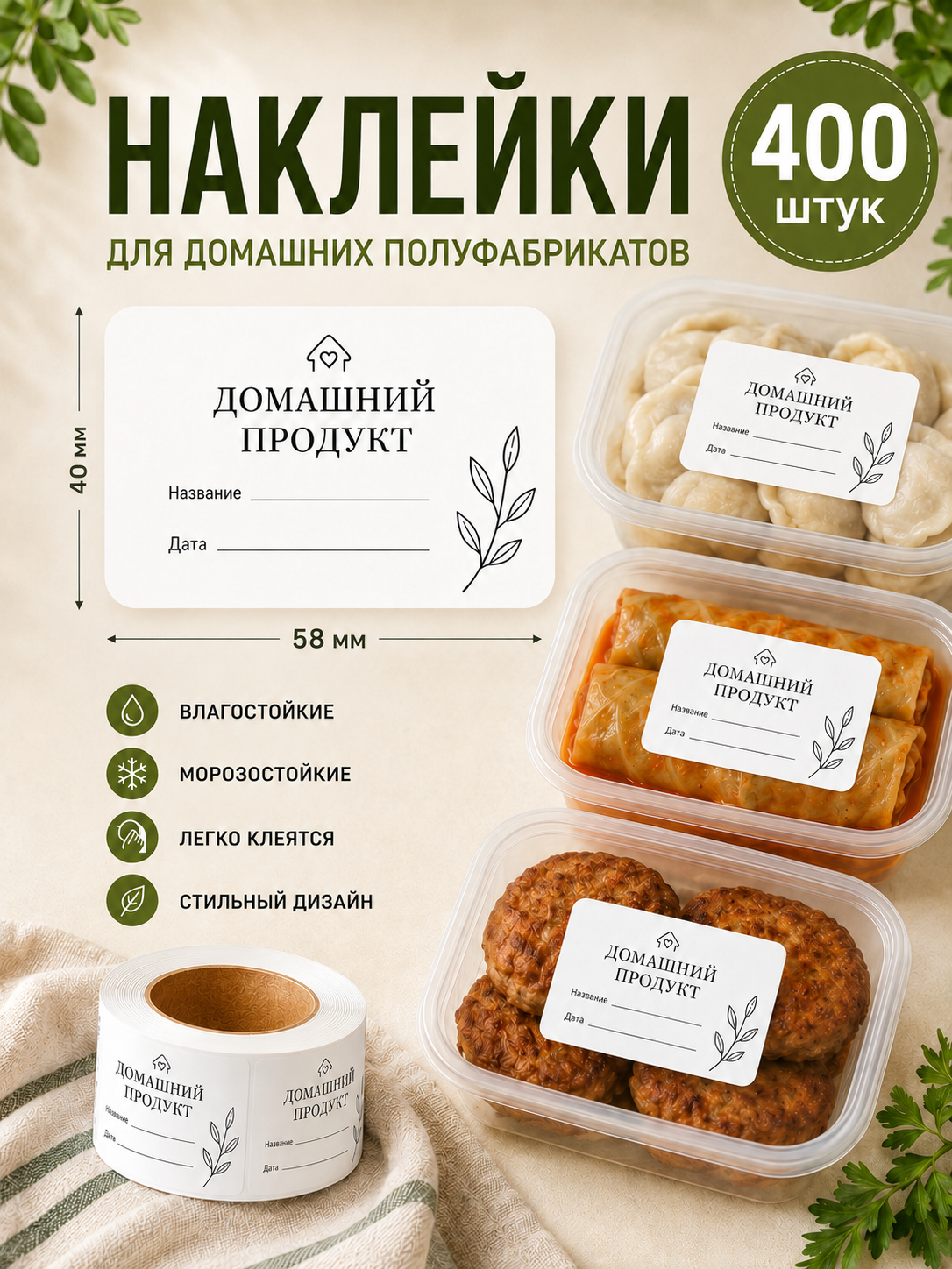 Наклейка "Домашний продукт" Homera, для подписи, 58x40 см, 400 шт.