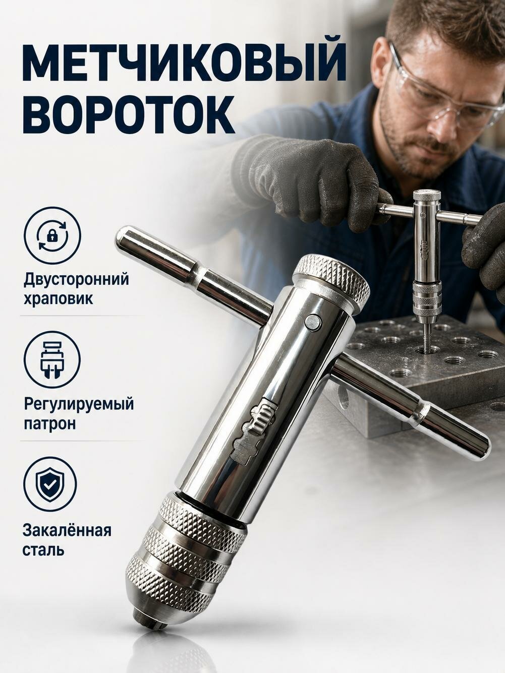 Метчикодержатель Т-образный трещоточный M3-M8