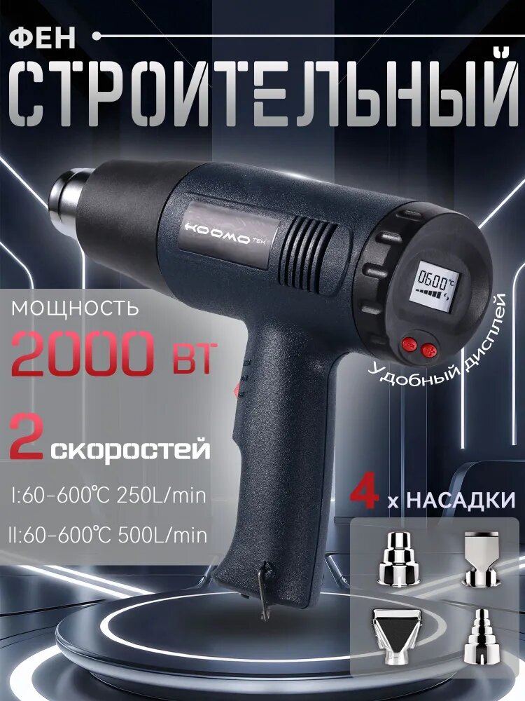 Фен строительный 2000Вт,60-600 градусов регулировкой температуры, Промышленный Строительные фены с защита от перегрева