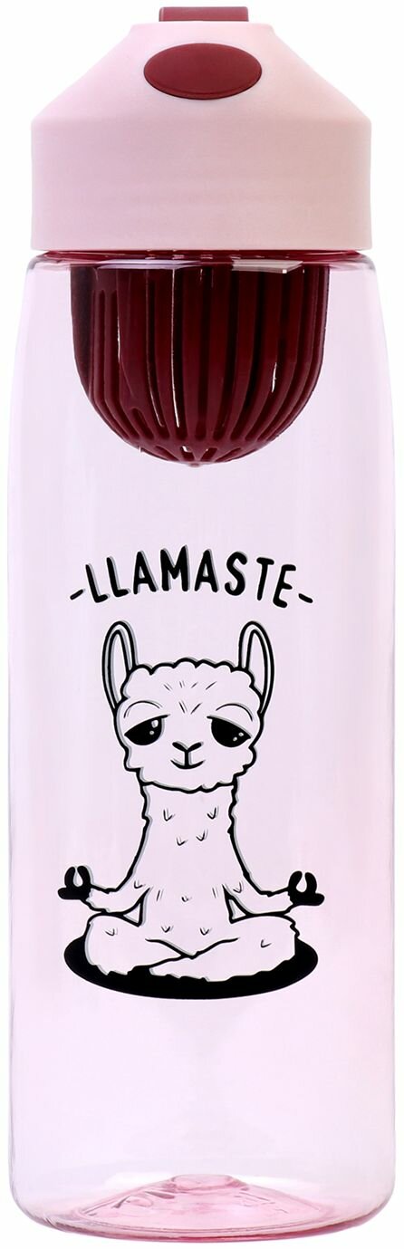 Бутылка для воды многоразовая "LLamaste" прозрачная, объем 550 мл, пластиковая, с подвесом и ситечком для фруктов, цвет розовый