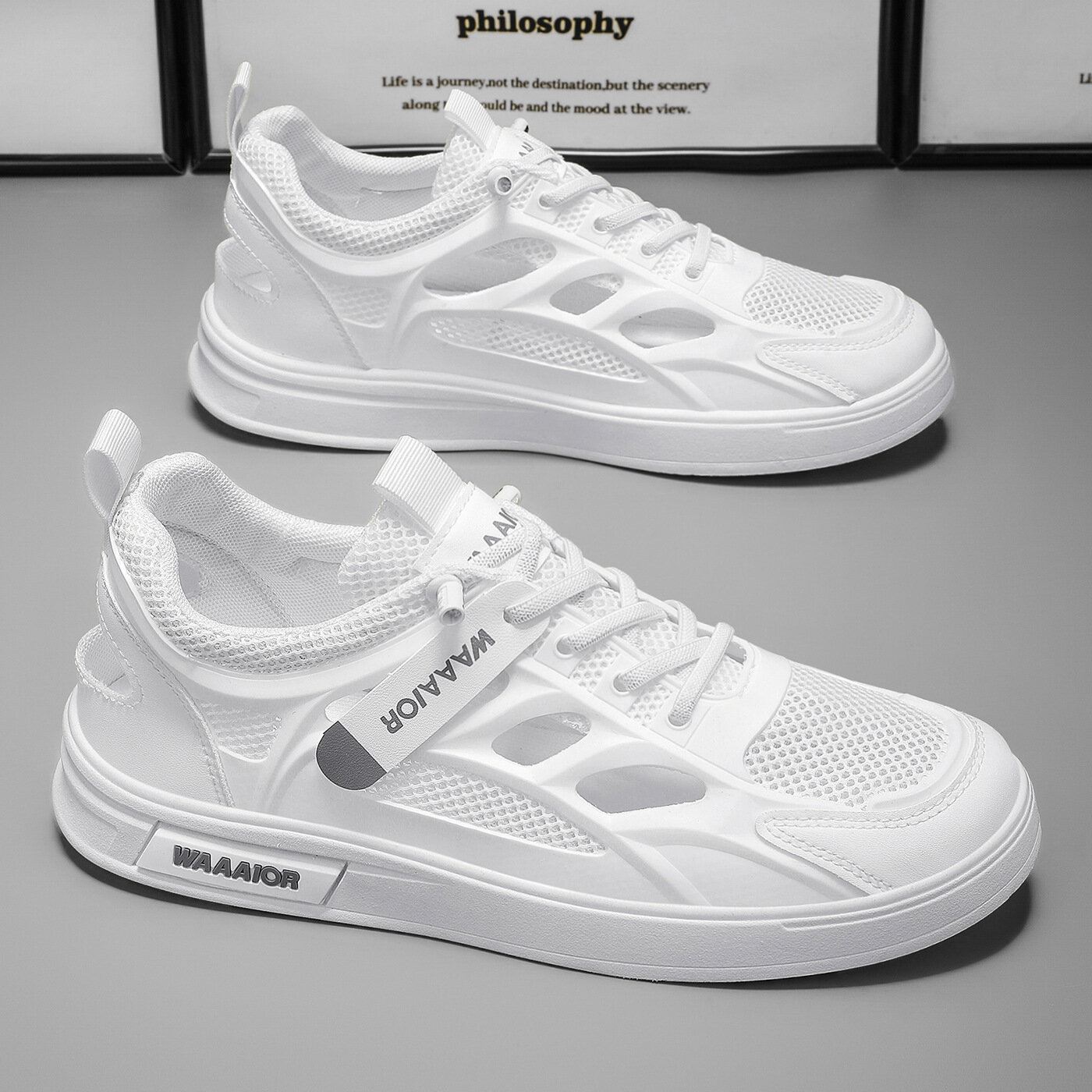 JYL Сникерсы мужские Лето Ходьба Легкость Дышащая сетка/P011 white