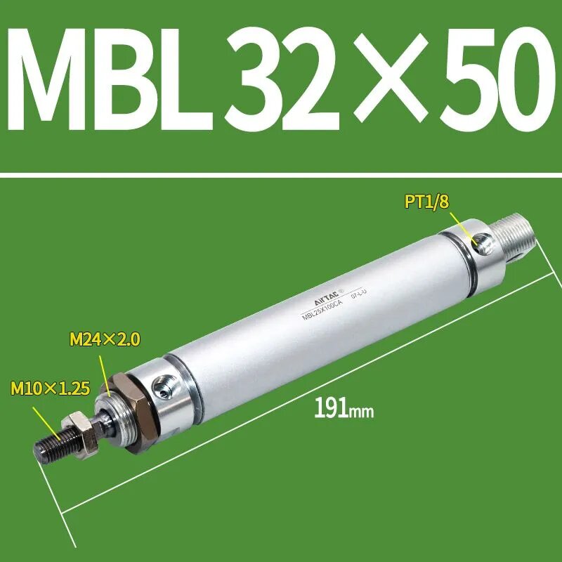 AIRTAC Пневмоцилиндр MBL32x50CA/MAL32x50CA, универсальный пневмоцилиндр серии MAL/MBL, диаметр круглого поршня 32 мм, ход поршня 50 мм, резьбовой стержень M10*1,25.