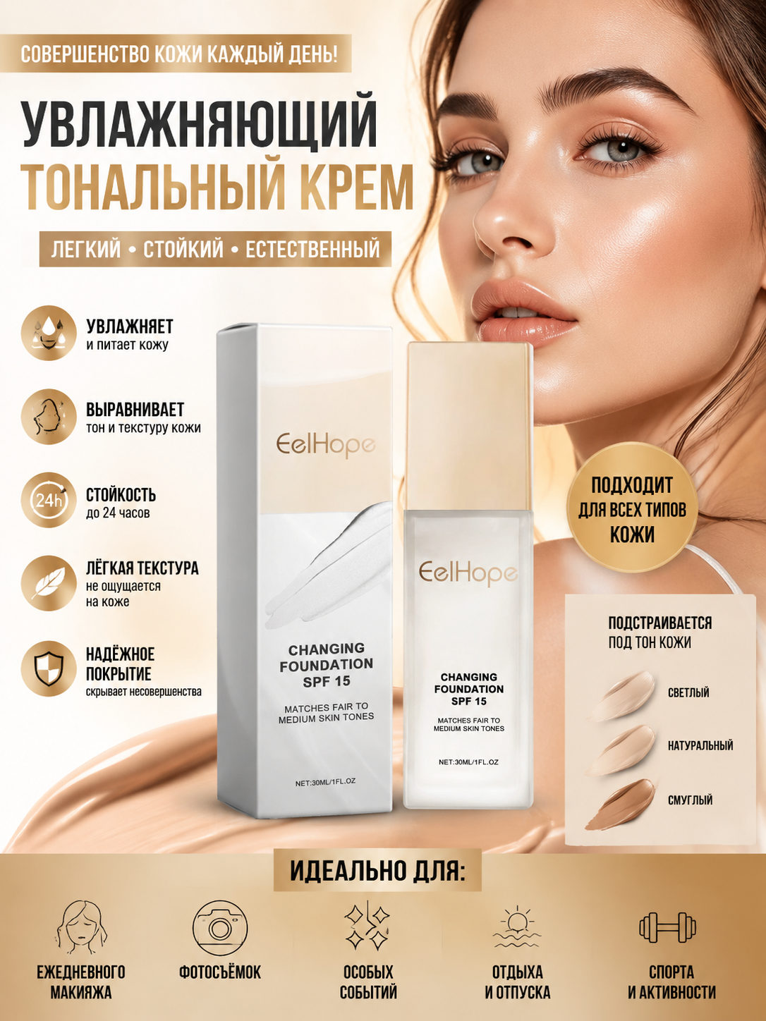 Увлажняющая жидкая основа под макияж, увлажняющая, стойкая, естественная и легкая основа под макияж для покрытия кожи