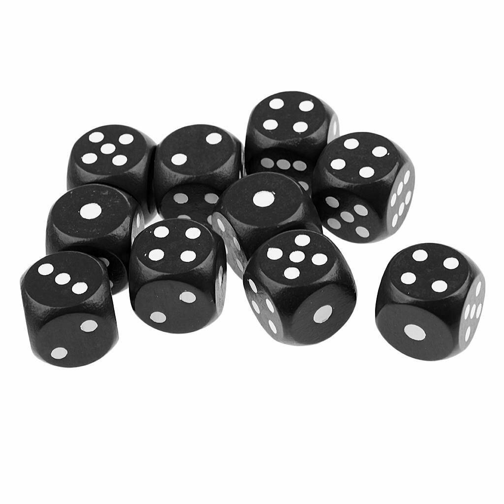 10 деревянных шестигранных кубиков D6 с точками для Dungeons and Dragons, черные.