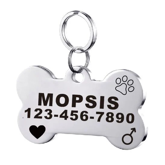 Бирка для собак Mopsis из нержавеющей стали, bone tag sliver