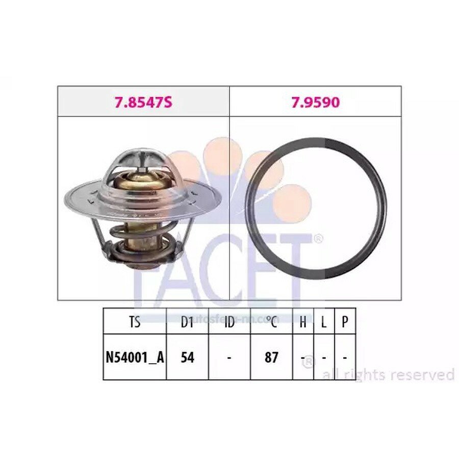 FACET 78547 Термостат (с прокладкой) AUDI: A3 (8P1) 2.0/2.0 TDI/2.0 TDI 16V/2.0 TDI 16V quattro/2.0 TDI quattro 03-, A3 Sportback (8PA) 2.0/2.0 TDI/2.0 TDI 16V/2.0 TDI