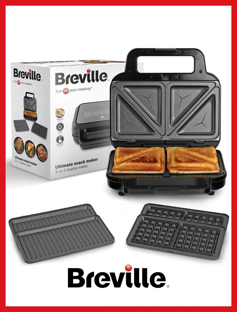 Breville Бутербродница VST098X 3в1 900 Вт, черный, серебристый