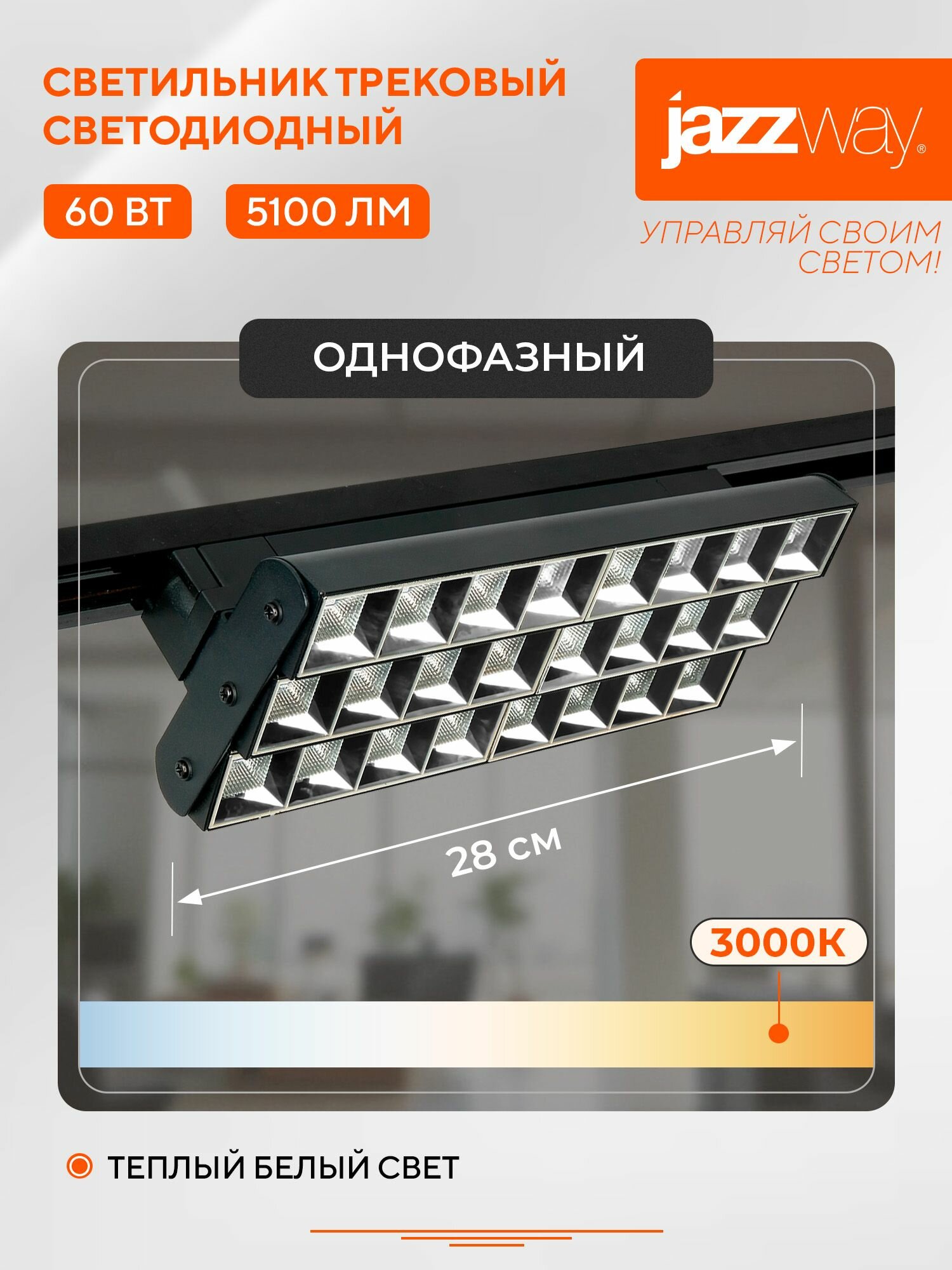 Трековый светильник светодиодный Jazzway PTR 2260R 3S 60w 3000K BL чёрный