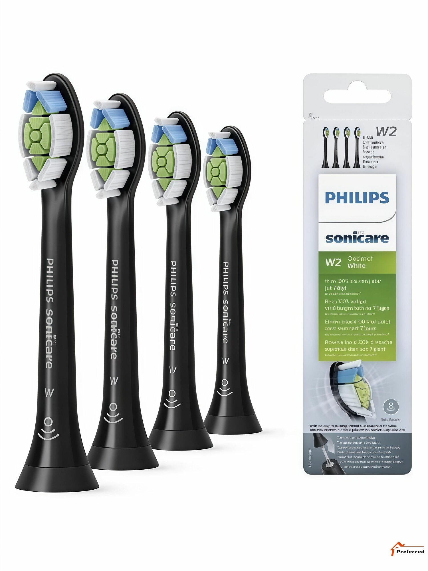 Preferred Насадки для электрической зубной щетки Philips Sonicare W2 Optimal White, 4шт, чернить сменные насадки для W2 черные