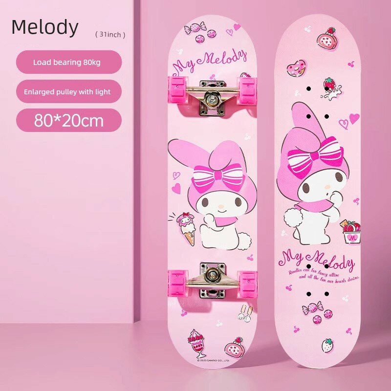 My Melody 31-дюймовый детский скейтборд для детей 3-12 лет, больший колесный базис, плавная езда, подходит для