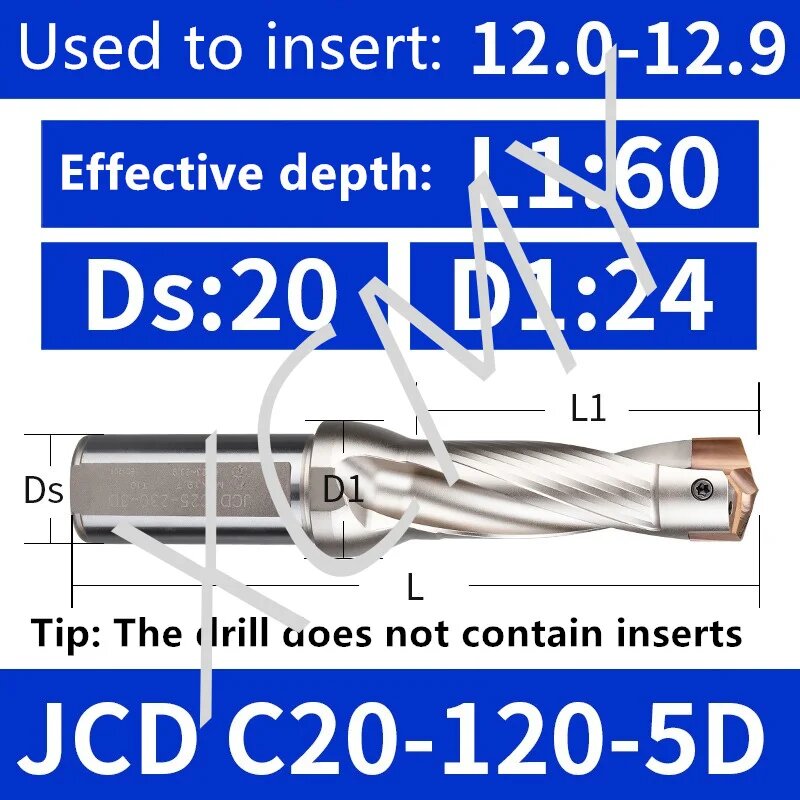 Сверло JCD C20-120-5D, D1:24, L1:60, Ds:20