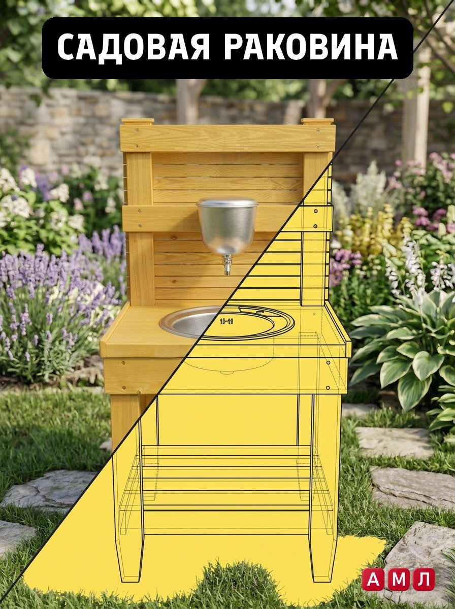 Проект чертеж садовая раковина-мойка из дерева для дачи своими руками - скачать и распечатать чертежи с размерами, пошаговая и поэтапная схема сборки