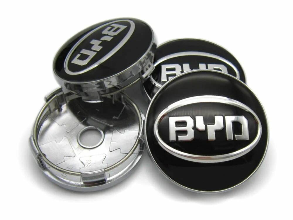 Колпачки заглушки на литые диски BYD black 60/56 мм, комплект 4 шт.