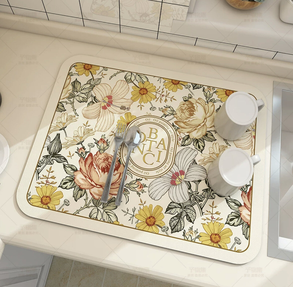 Кухонный мат из силикагеля Eden Flower Mirror 40x60 см - элегантная просушка посуды