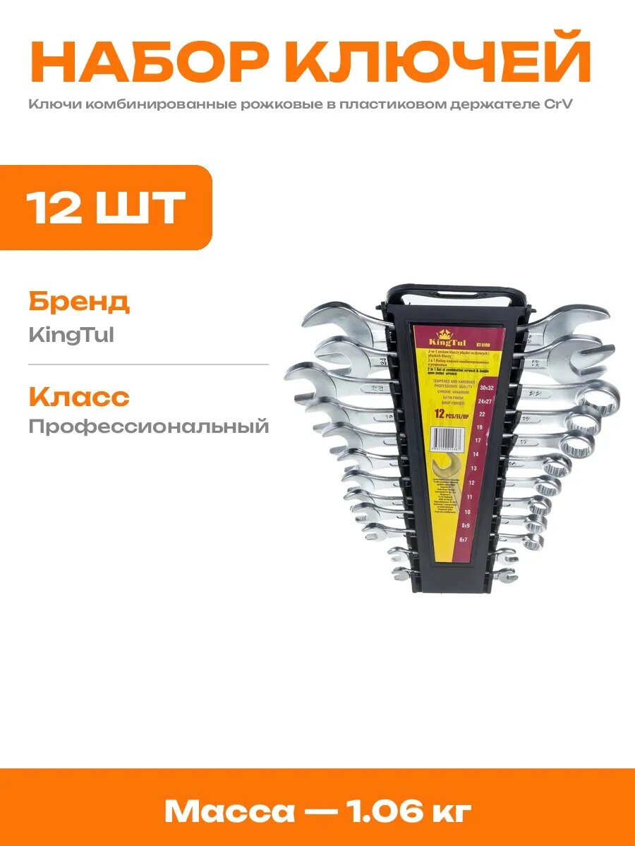 Набор комбинированных и рожковых ключей CrV 6-32 мм 12 шт