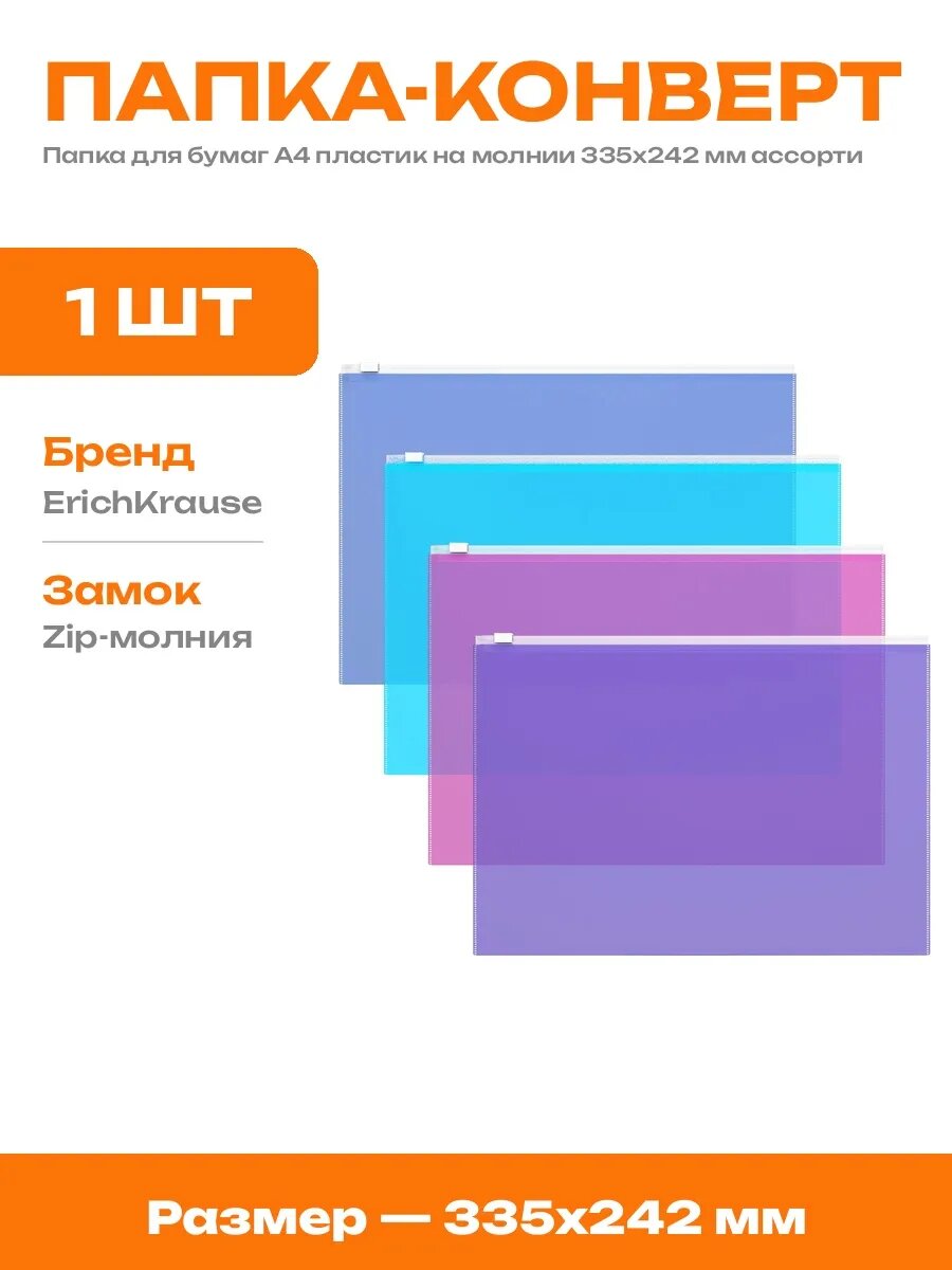 Папка пластиковая на молнии А4 для офиса и документов