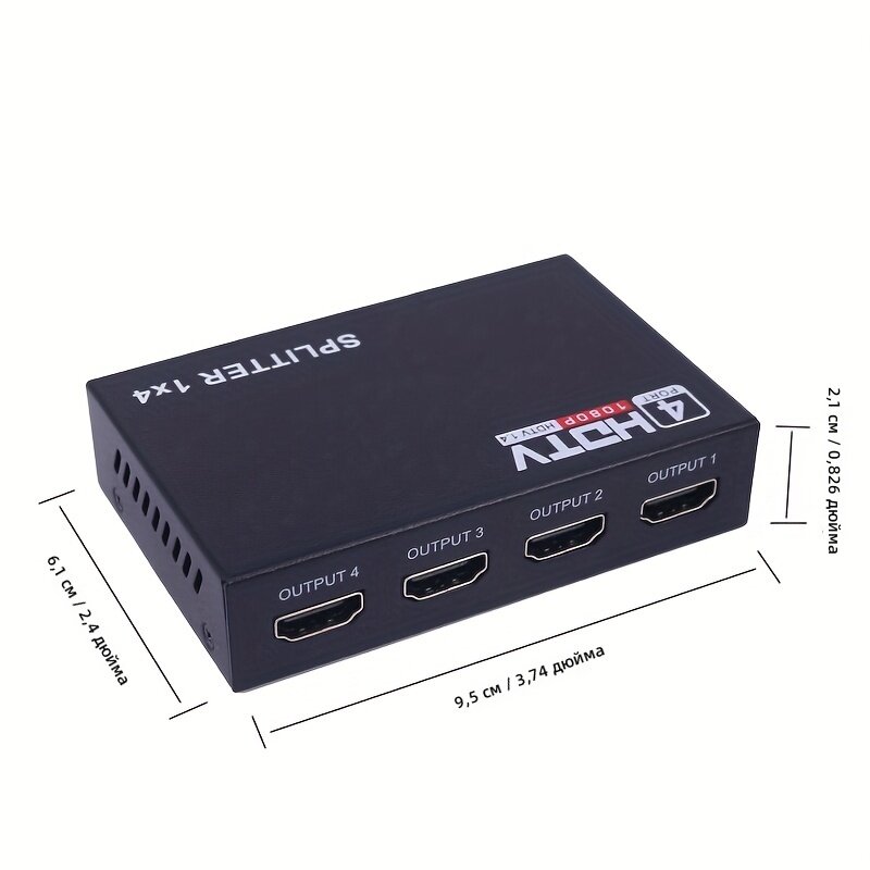 Разветвитель HDTV 1x4 Iron Box с адаптером питания, поддержка Ultra HD и 3D, совместим с HDTV, DVD, PS4