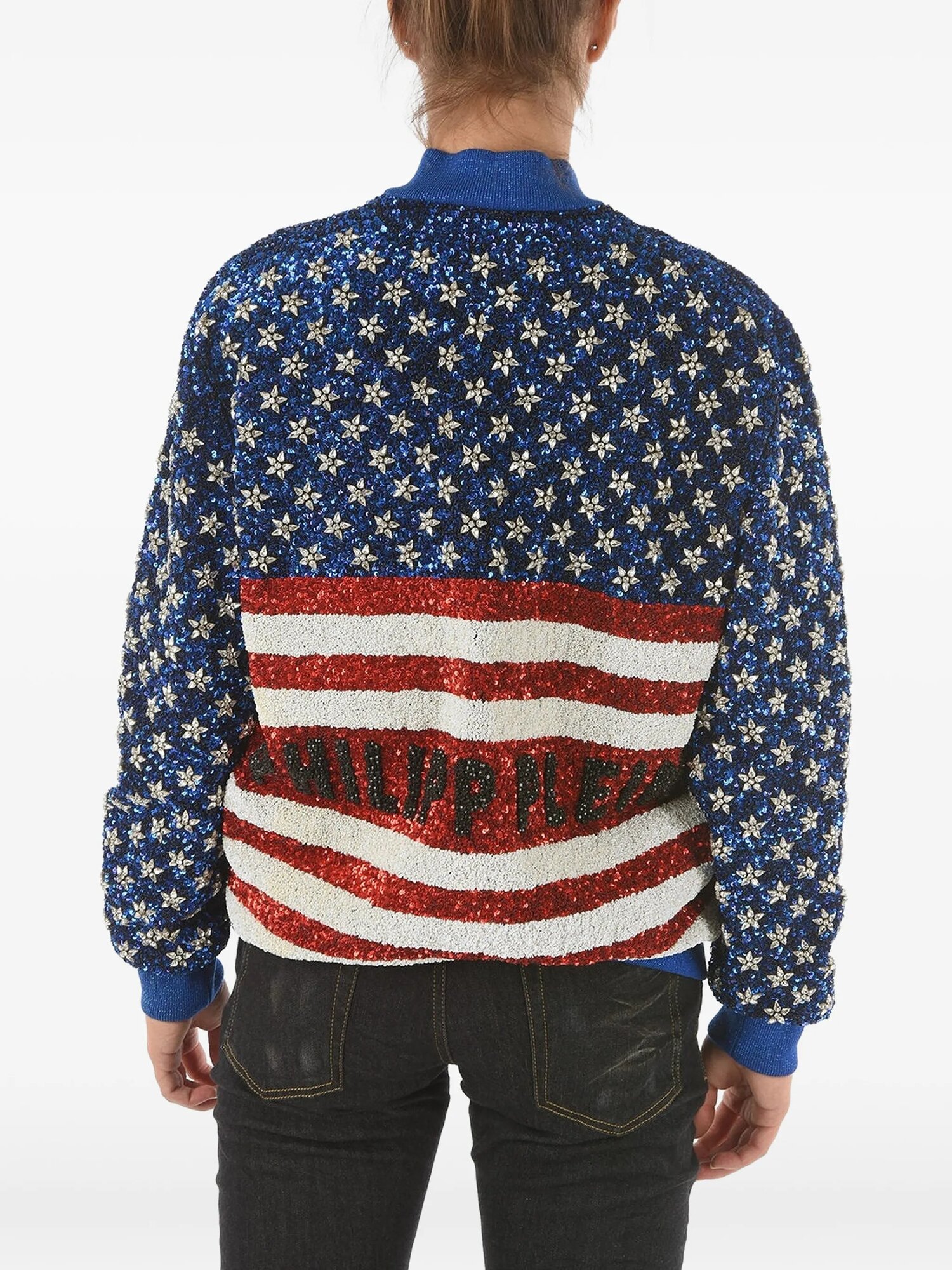 Куртка PHILIPP PLEIN Sequin-embellished rhinestone-star bomber jacket, размер 38 — фото 1