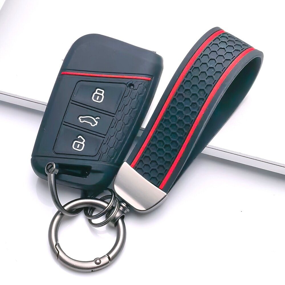 Силиконовый чехол для ключа автомобиля с брелоком, 3-кнопочный, для Volkswagen Tiguan MK2, Teramont, Atlas, Golf 7 GTI R, Skoda Octavia A7, Kodiaq, Superb A7, Seat Leon 5F, Ateca, Ibiza 6F, стиль Upgrade Fashion