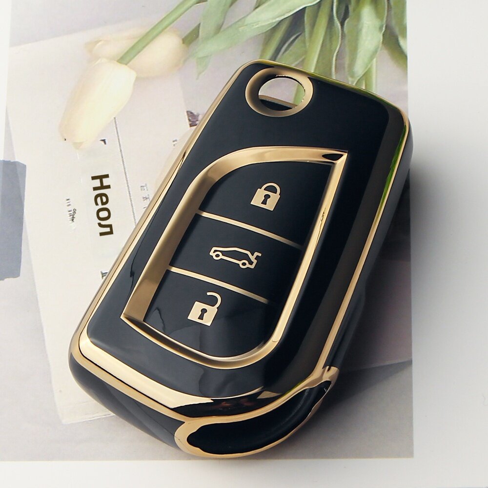 Чехол для ключа автомобиля из TPU, 3 кнопки, черный, для Toyota Avalon Camry Corolla Fortuner Highlander Levin Rav4 Robin