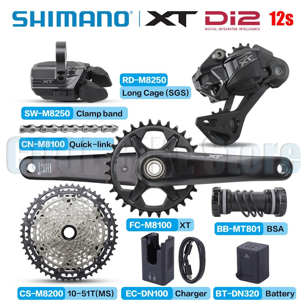 Shimano Deore XT Di2 M8250 Беспроводной электронный переключатель 12 36T, 175mm, 10-51T BSA