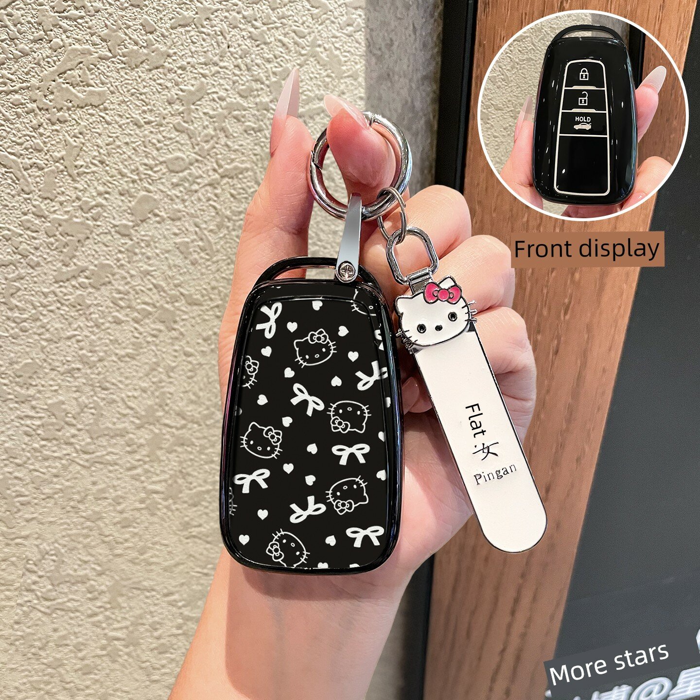 Лазерная гравировка маленькой бирки с котом-счастливчиком для ключа Toyota - Стиль F