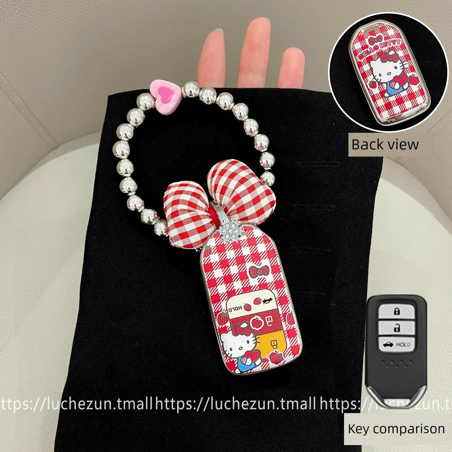 I-стиль Hello Kitty с розовым клетчатым бантом и мотивом сердца браслет