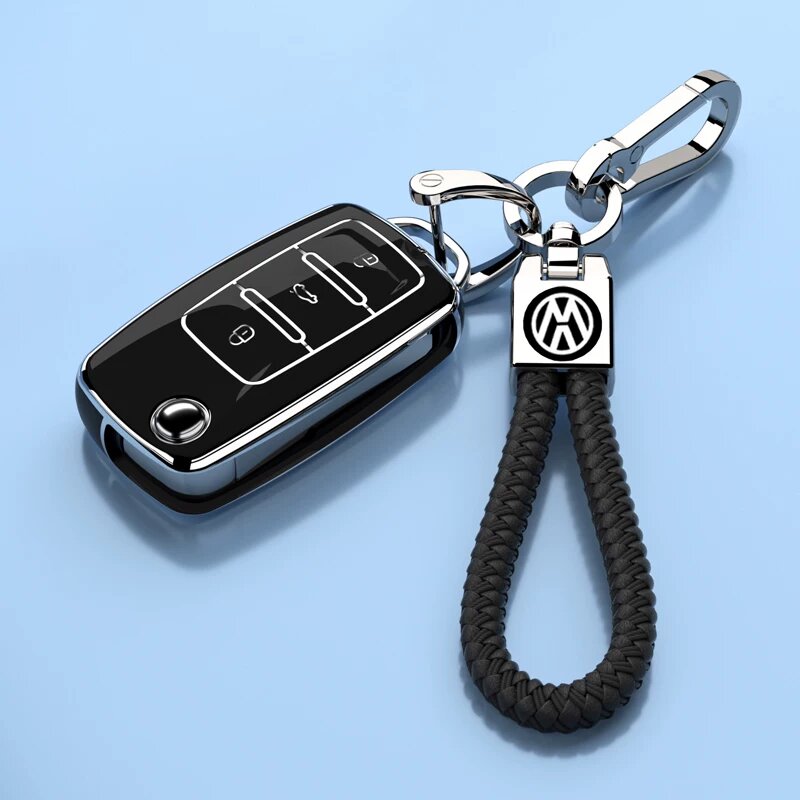 Классический черный плетеный шнур чехол для ключа с ремешком для Volkswagen Bora 08-18 моделей