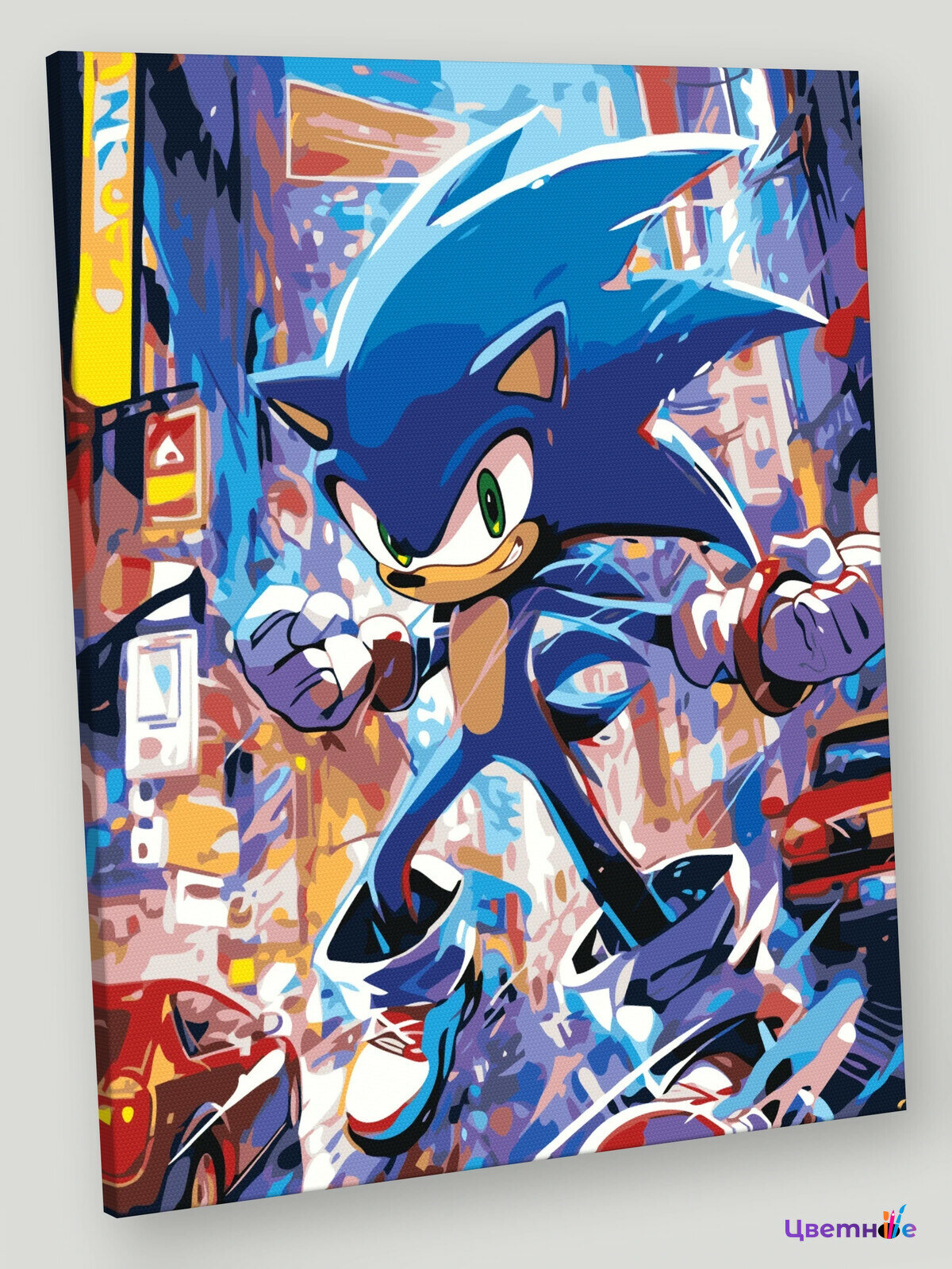 Картина по номерам на холсте с подрамником 40x50 "Игра Соник Sonic: ёж в городе арт", Мультфильмы