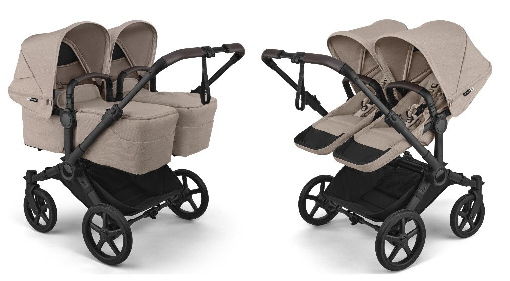 Детская коляска 2 в 1 для двойни и погодок Bugaboo Donkey 6 Twin на шасси Black desert taupe
