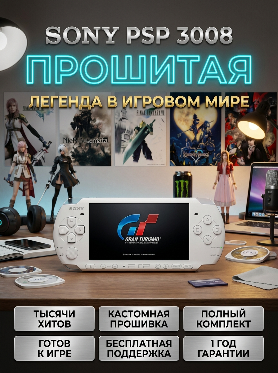 Новая игровая приставка Sony PSP 3008 Slim White 64Gb 3000+ ИГР