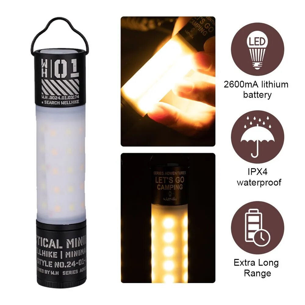 Перезаряжаемый кемпинговый фонарь Wellhike, 2600 мА ч, LED, 350 лм